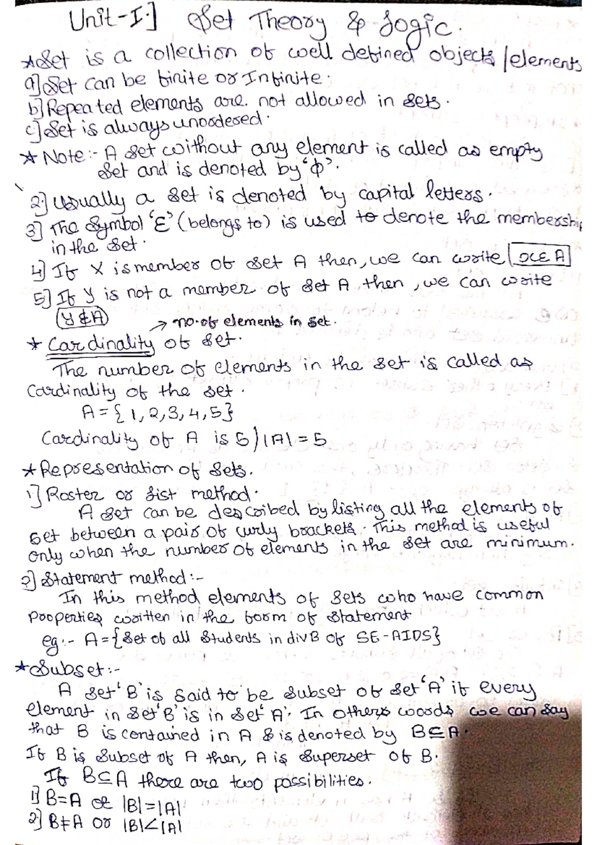 Set Theory and Logic - Unit 1 DM - Automation and Robotics - Studocu