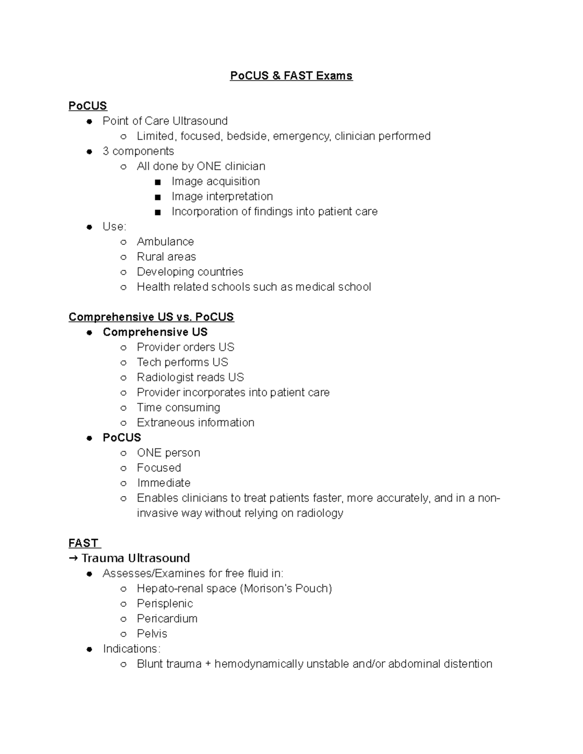 Po CUS FAST Exams - PoCUS & FAST Exams PoCUS Point of Care Ultrasound ...