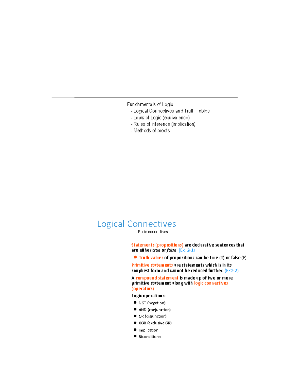 Topic 2-logic-bl - Fundamentals of Logic - Logical Connectives and Truth Tables - Laws of Logic ...