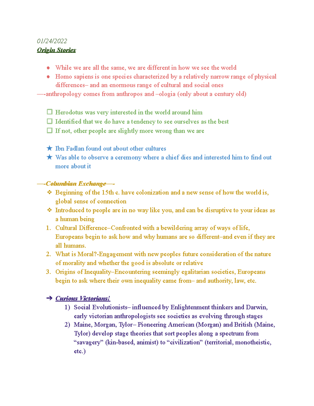 Cultural anthropology - 01/24/ Origin Stories While we are all the same ...