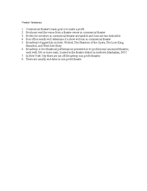 Part One - Musical Theatre takeaways assignment part one - Musical ...