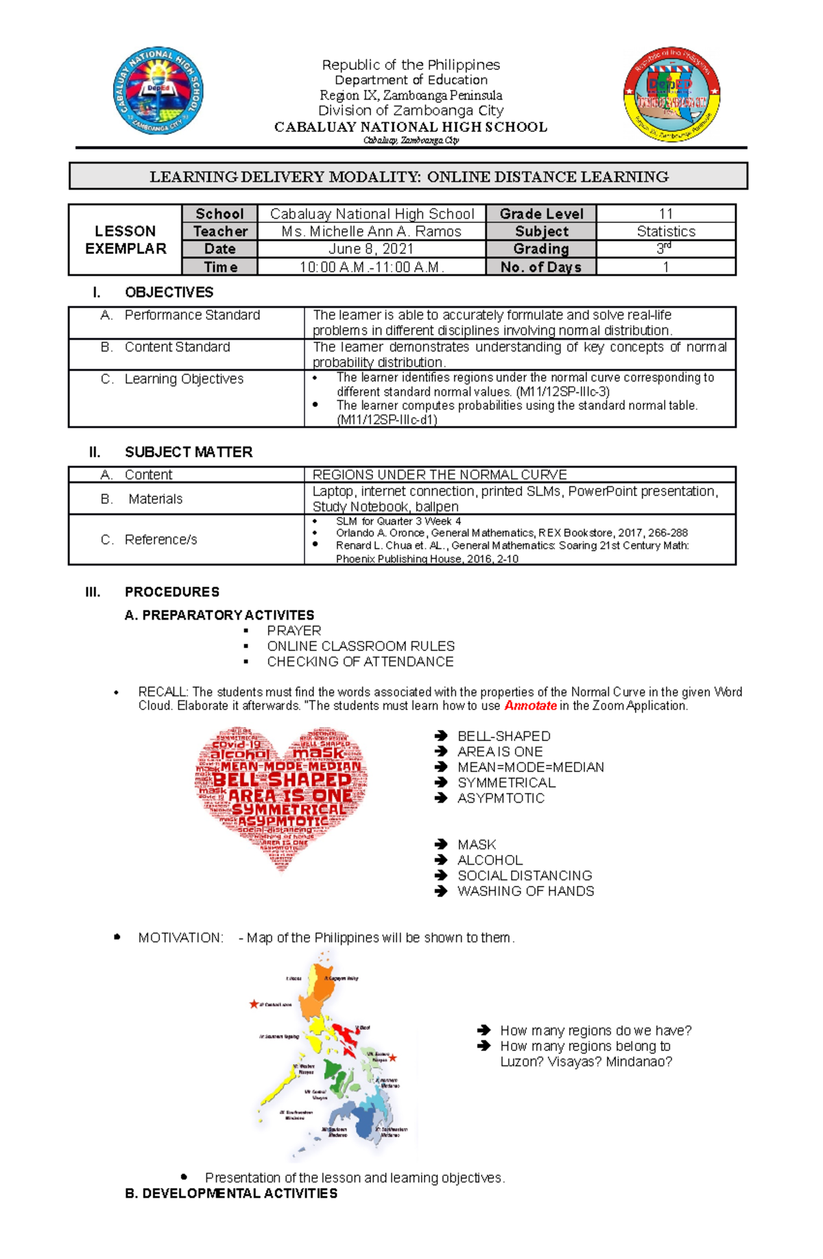 Lesson PLAN COT 2 - Republic of the Philippines Department of Education ...