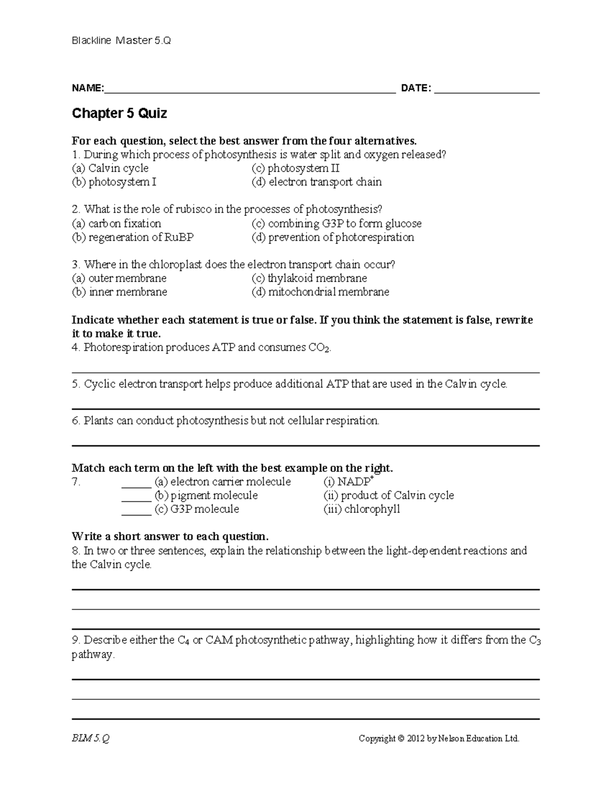Copy of 11-Chapter 5 Practice Quiz - Blackline Master 5 BLM 5 Copyright ...
