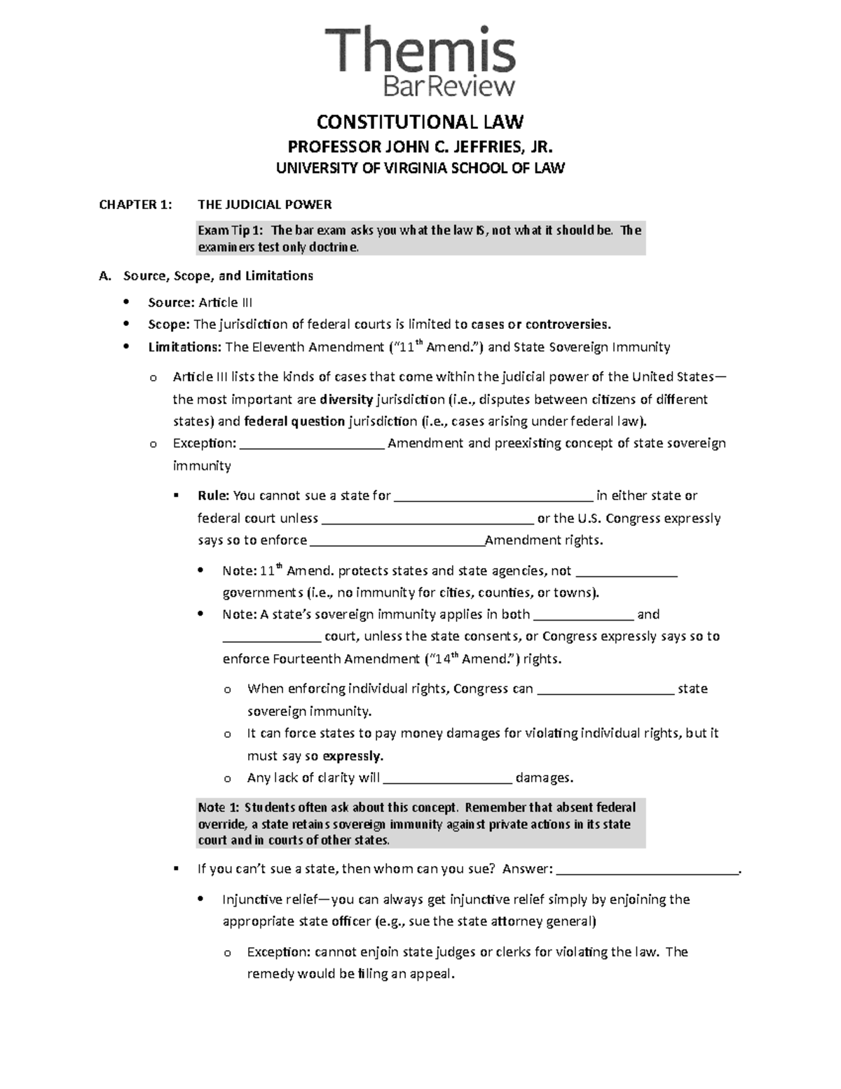 EBP.MBE - Fillable outline - CONSTITUTIONAL LAW PROFESSOR JOHN C. JEFFRIES, JR. UNIVERSITY OF ...