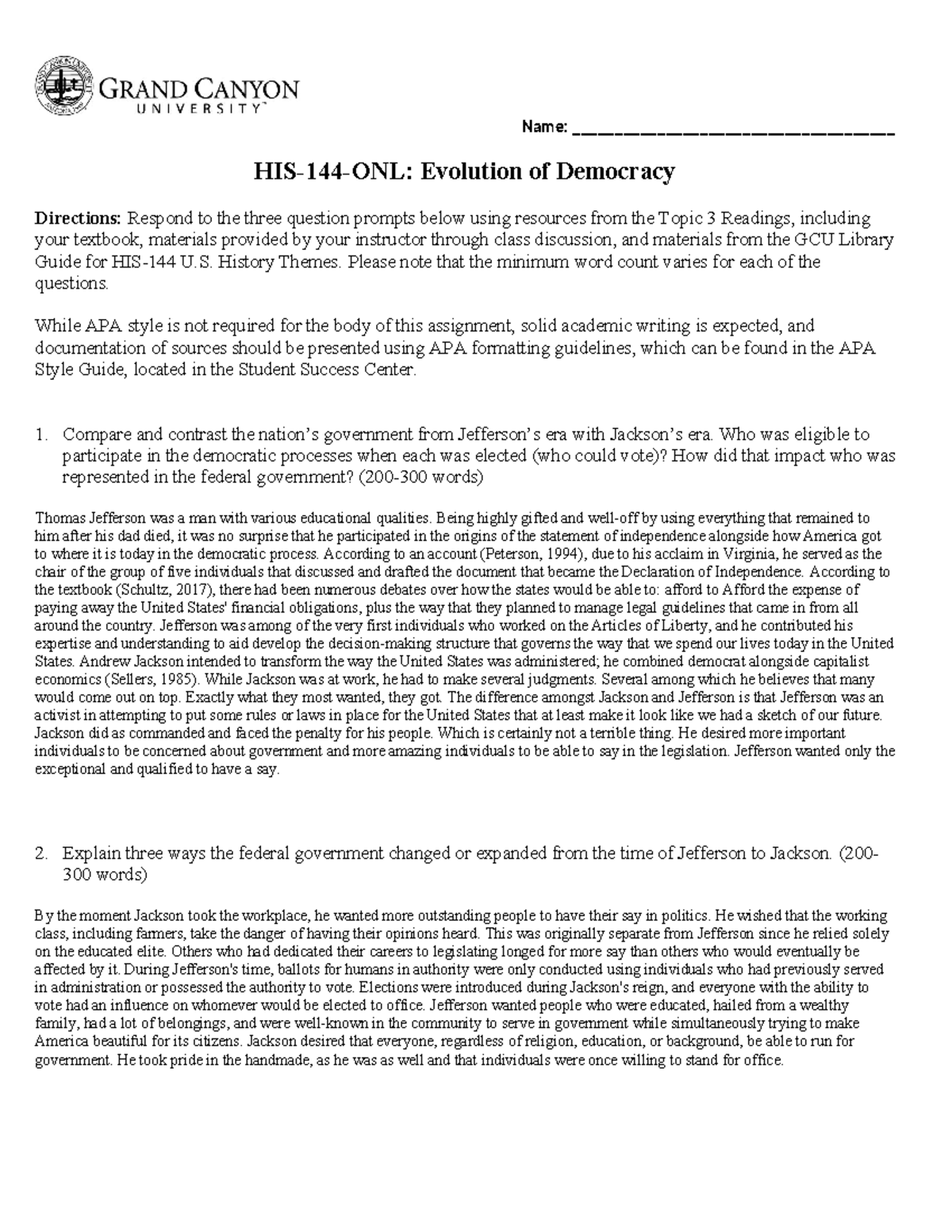 HIS-144-RS-Evolution of Democracy Worksheet - Name