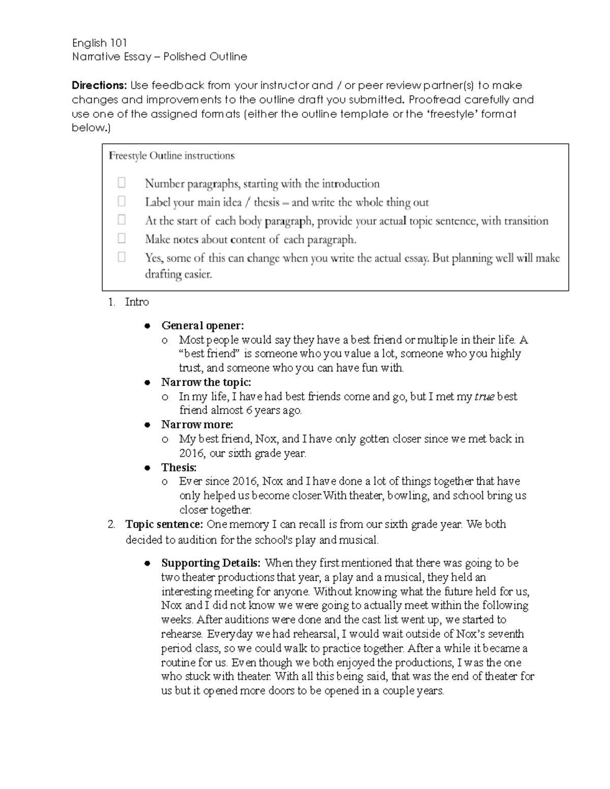 Rose Eden 20259 Narrative Outline English 101 Narrative Essay 