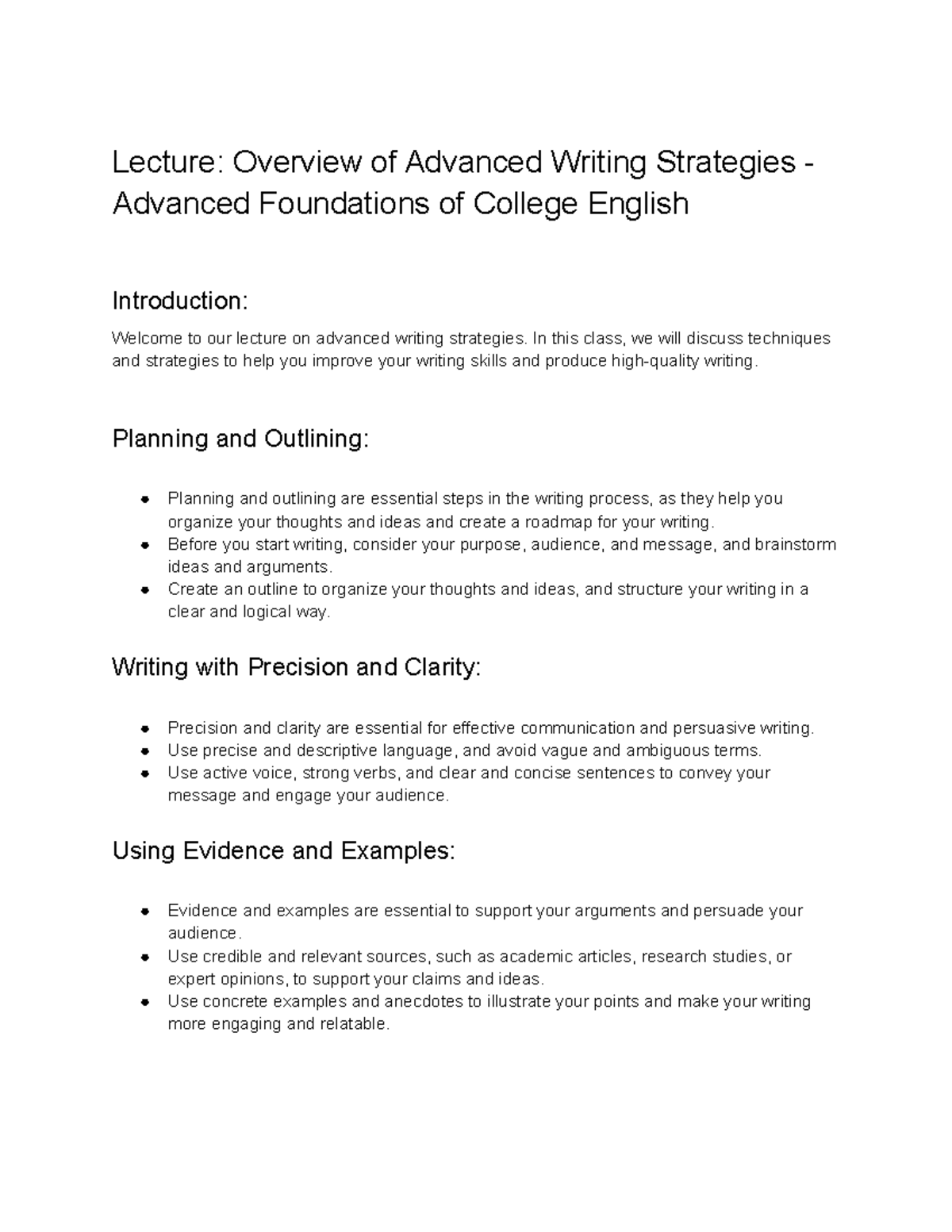 Advanced Foundations of College English (EGL-0090) Lecture 8 - Overview ...