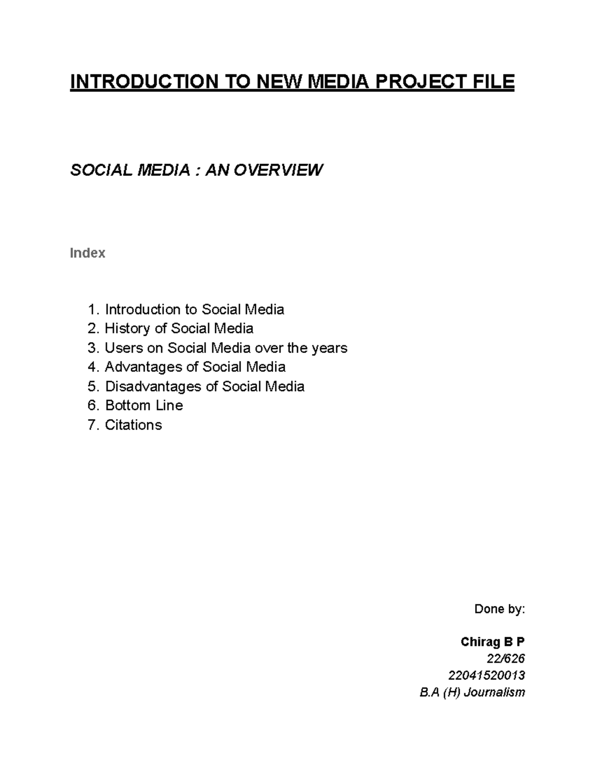 Social Media Report - INTRODUCTION TO NEW MEDIA PROJECT FILE SOCIAL ...