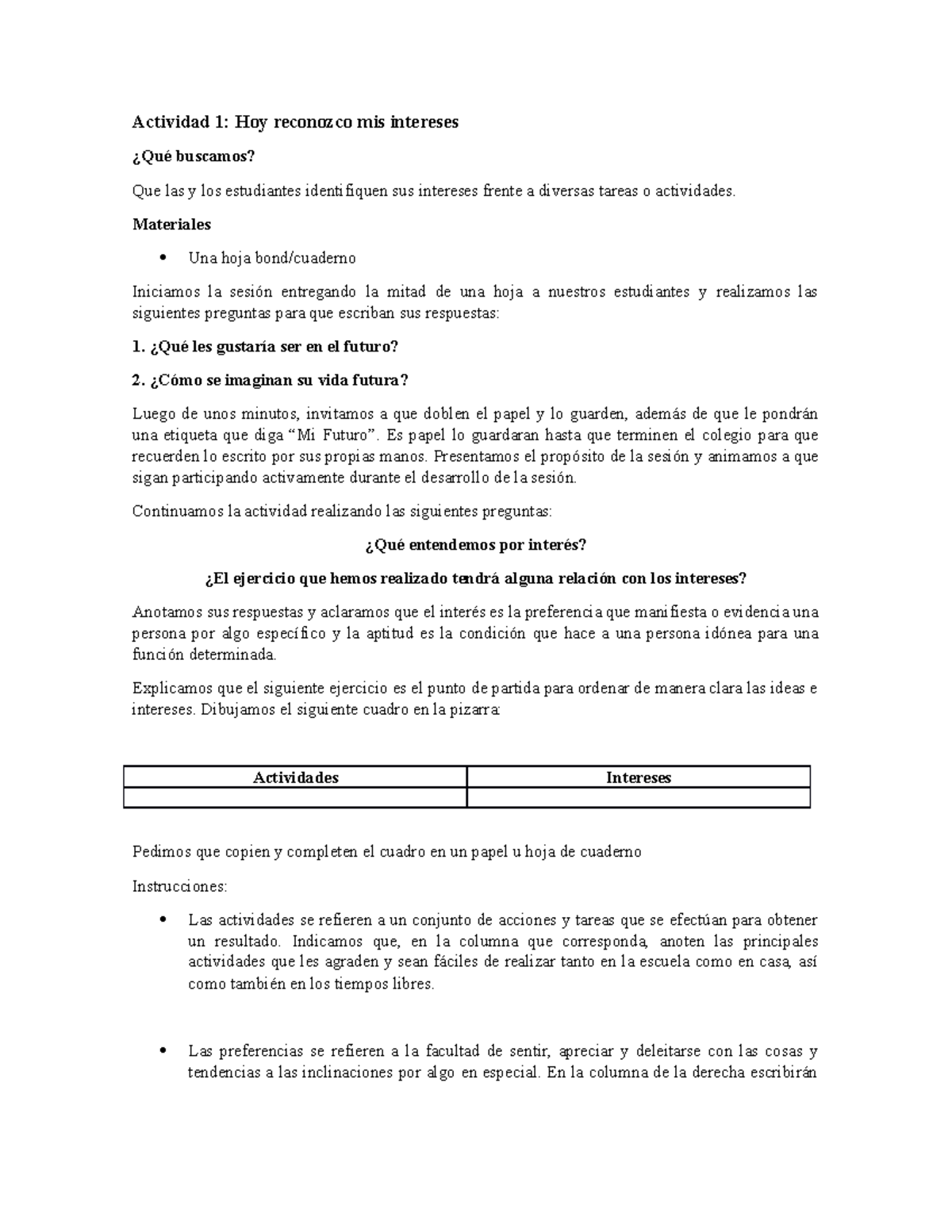 Actividades - Intereses - Actividad 1: Hoy reconozco mis intereses ¿Qué ...
