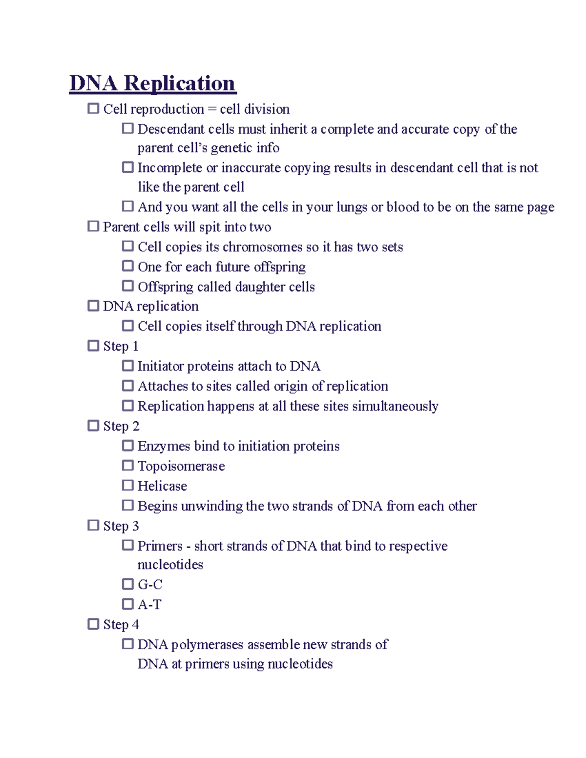 Intro to Biology DNA Replication - DNA Replication Cell reproduction ...