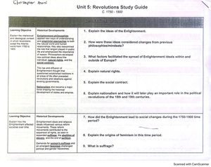 Unit 5 Study Guide - Unit 5: Revolutions Study Guide C. 1750 - 1900 ...