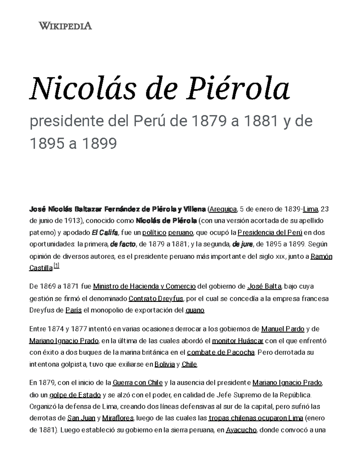 Nicolás de Piérola - Wikipedia, la enciclopedia libre - Nicolás de ...