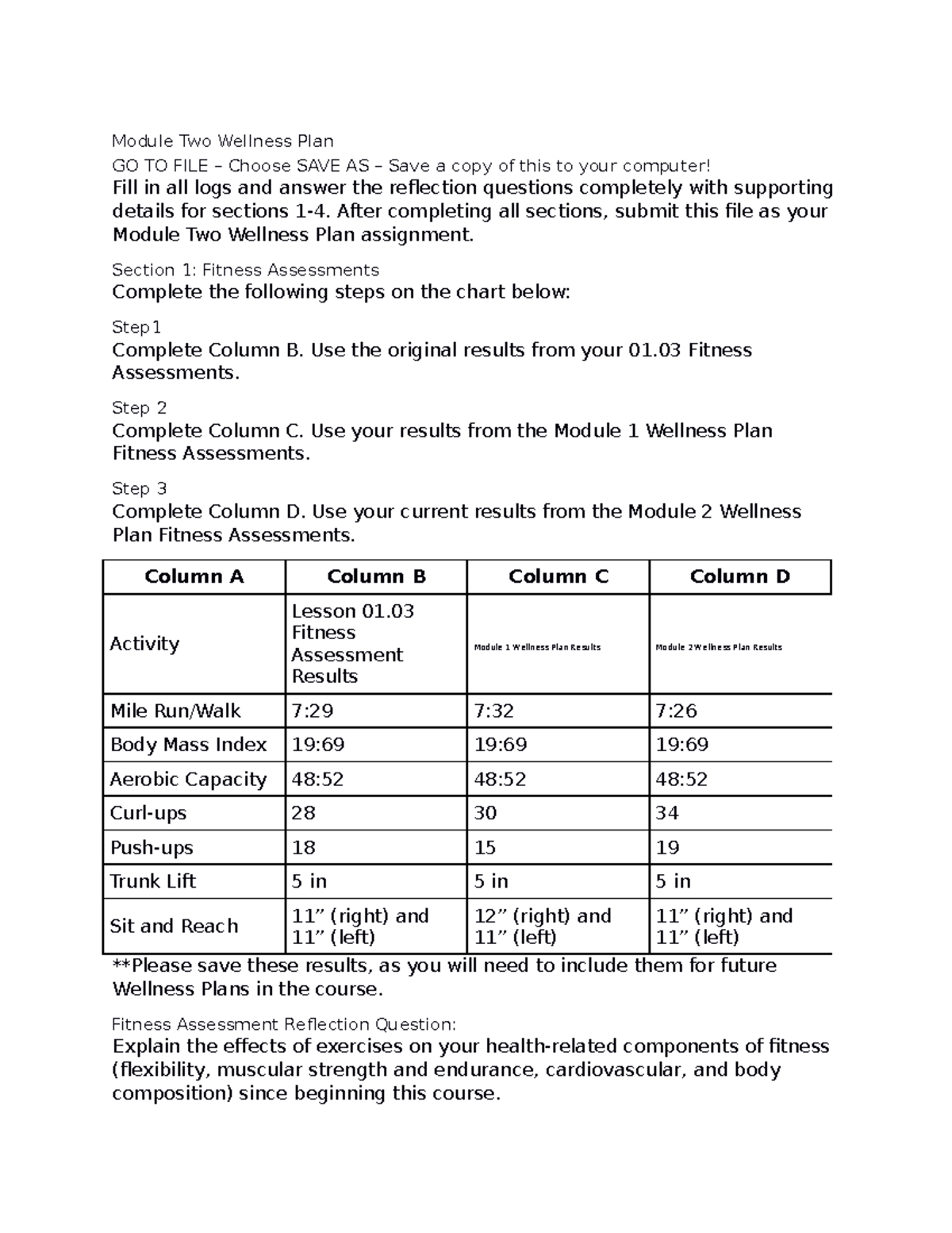 Module 2 Wellness Plan Walters - Module Two Wellness Plan GO TO FILE ...