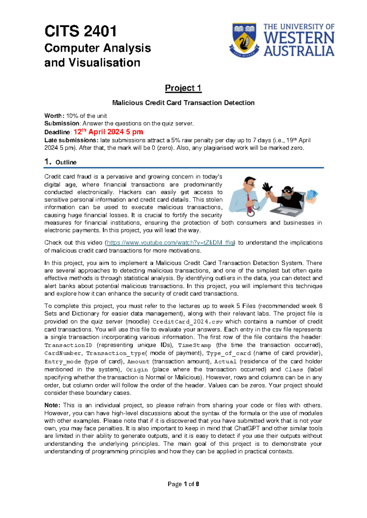 CITS2401 Project 1 - assignment 1 - Computer Analysis and Visualisation ...