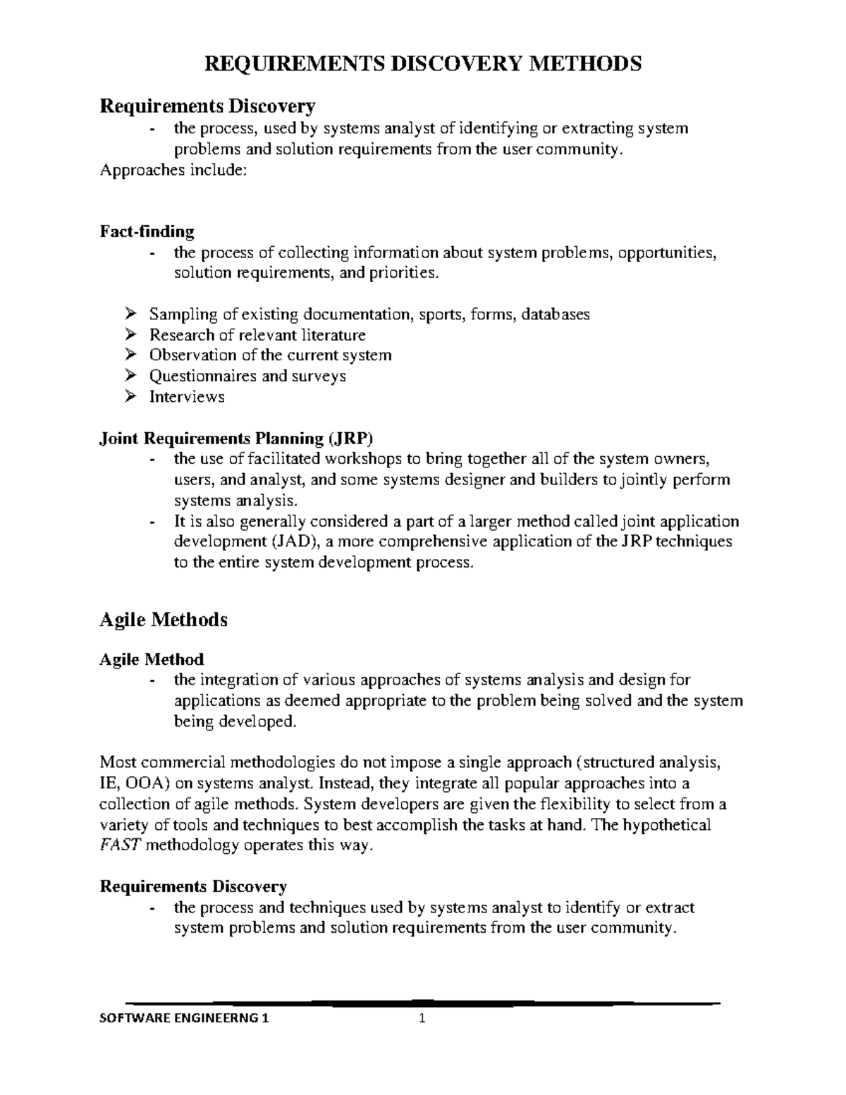 Requirements Discovery Methods - REQUIREMENTS DISCOVERY METHODS ...