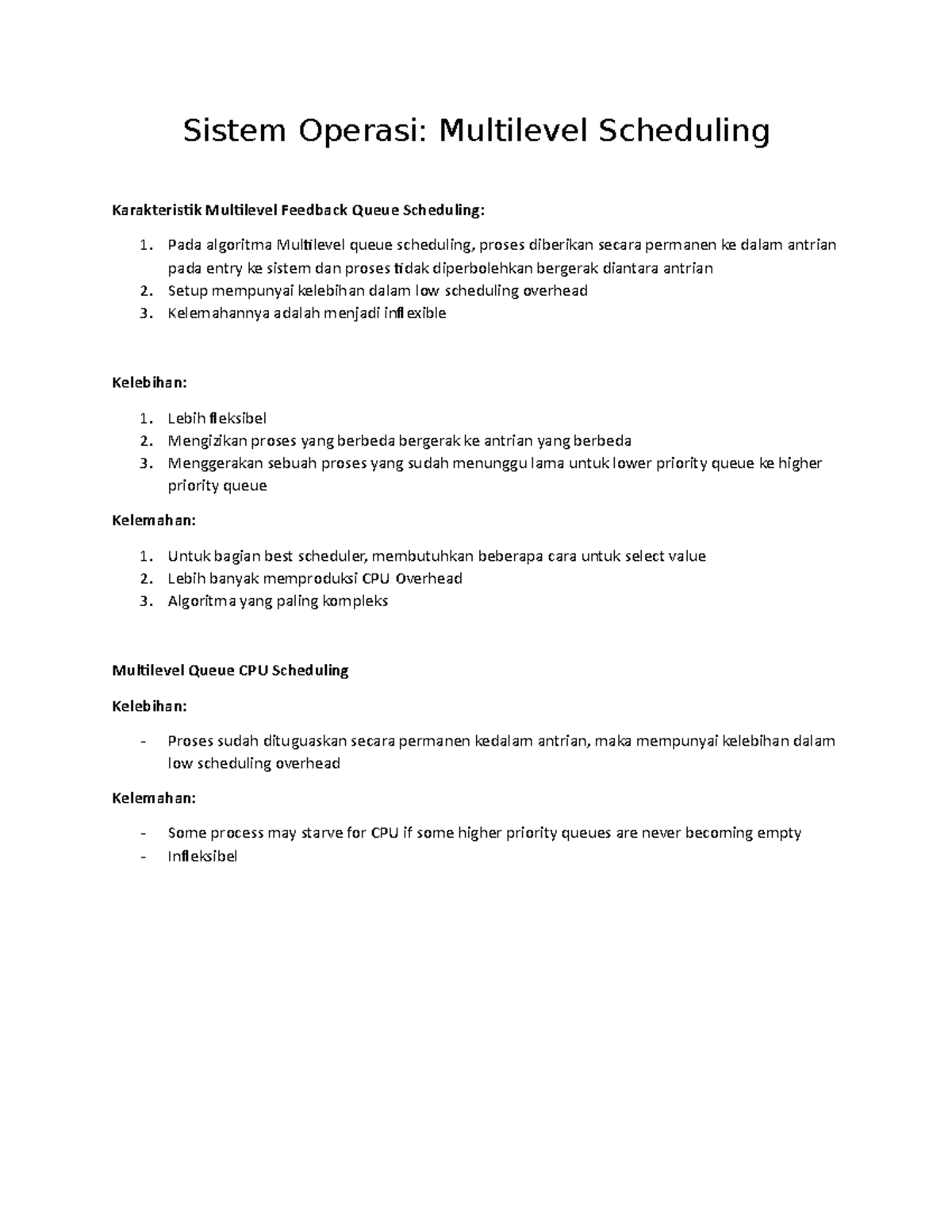 Sistem Operasi Multilevel Scheduling Sistem Operasi Multilevel