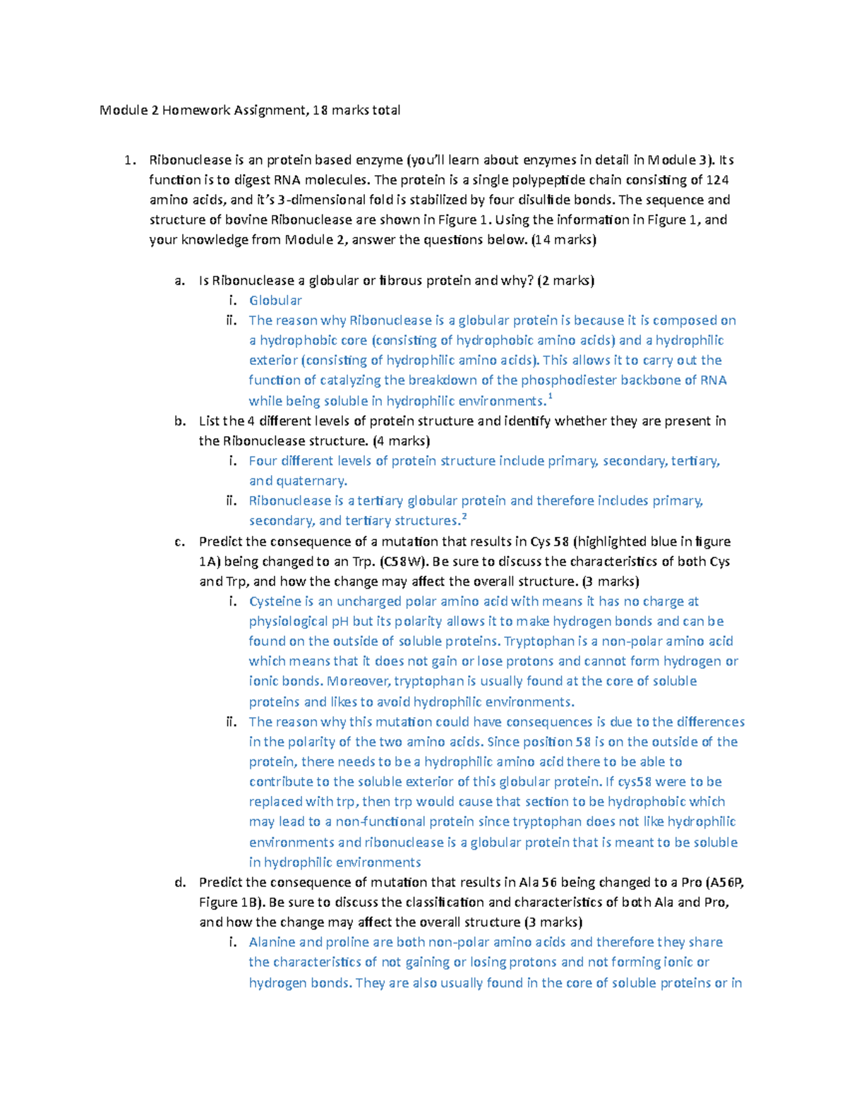 BCHM 270 W23 Module 2 Homework - Module 2 Homework Assignment, 18 marks ...