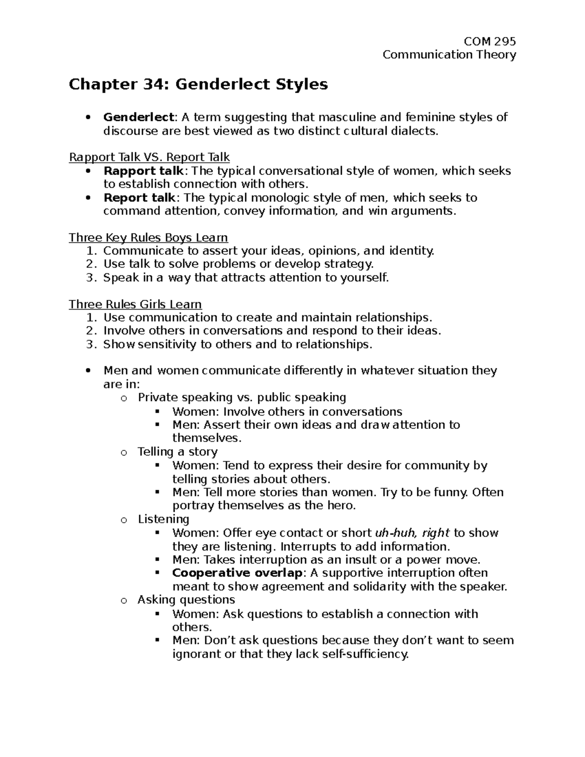 Chapter 34genderlectstyles - COM 295 Communication Theory Chapter 34 ...