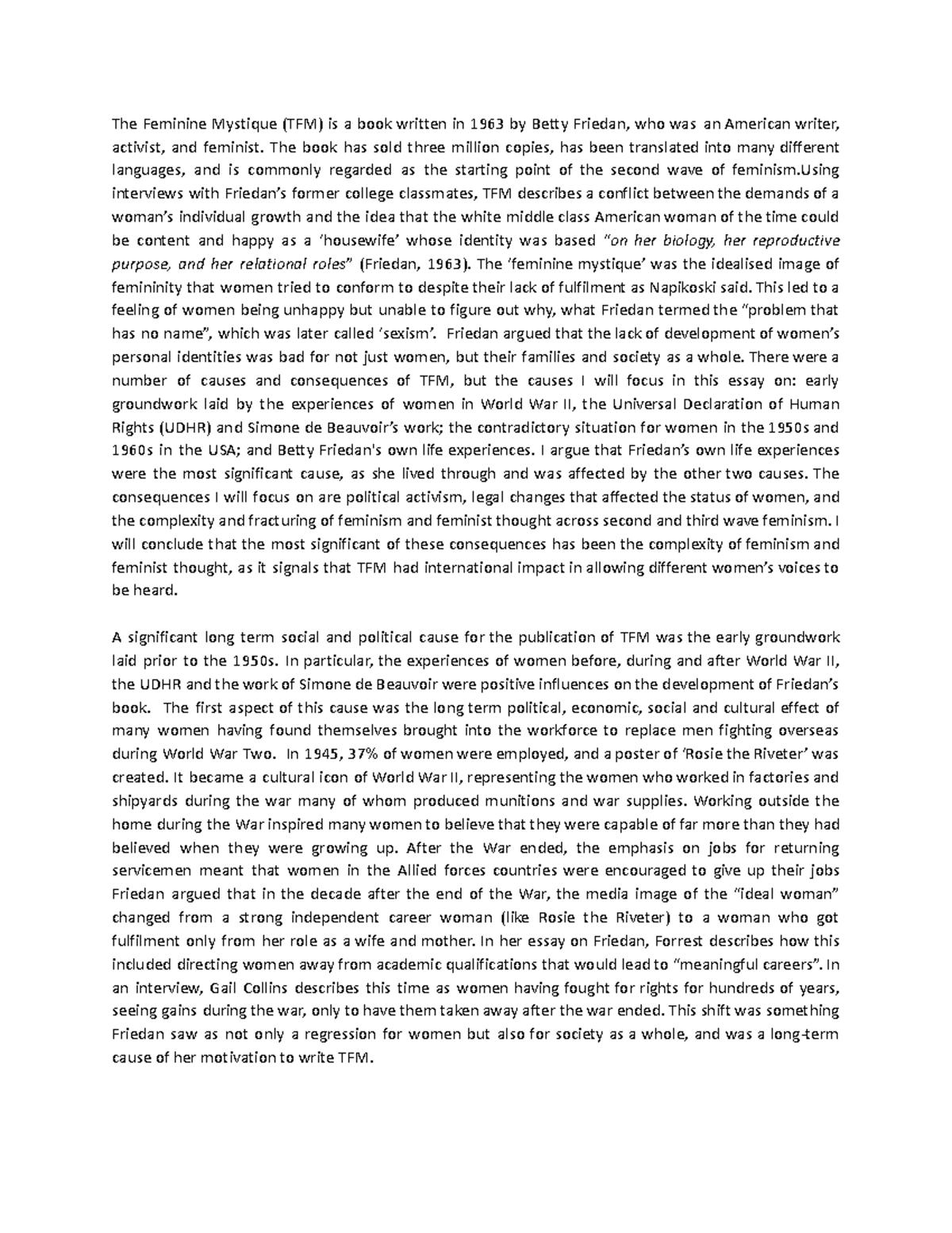 Feminine Mystique Essay - The Feminine Mystique (TFM) is a book written ...