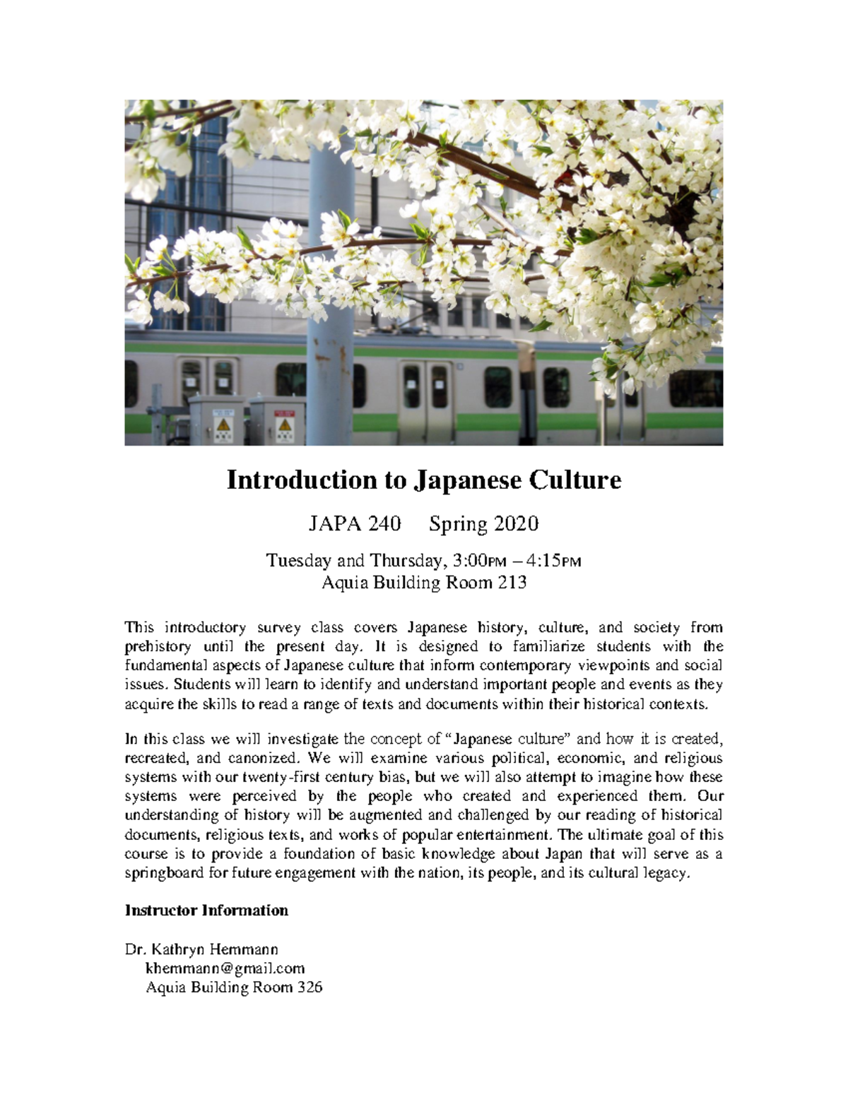 Introduction to Japanese Culture Spring - JAPA 240 Spring 2020 Tuesday ...