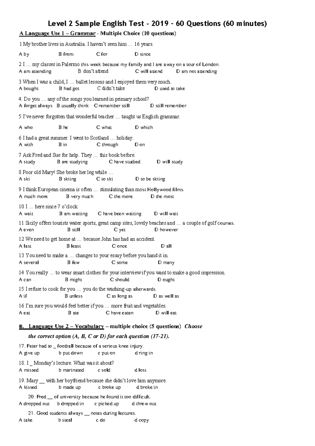 2019 TAL Level 2 sample test merged - Level 2 Sample English Test ...