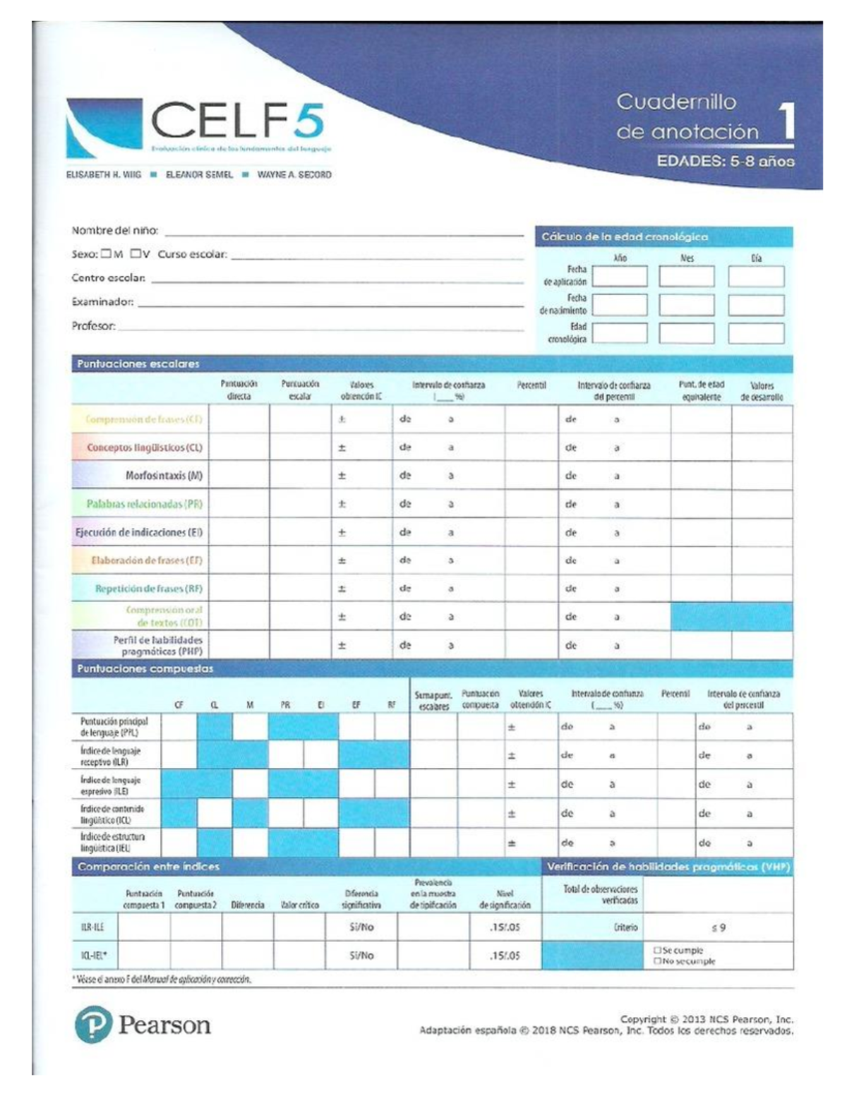 CELF-5 - Protocolo - fonoaudiología - Studocu
