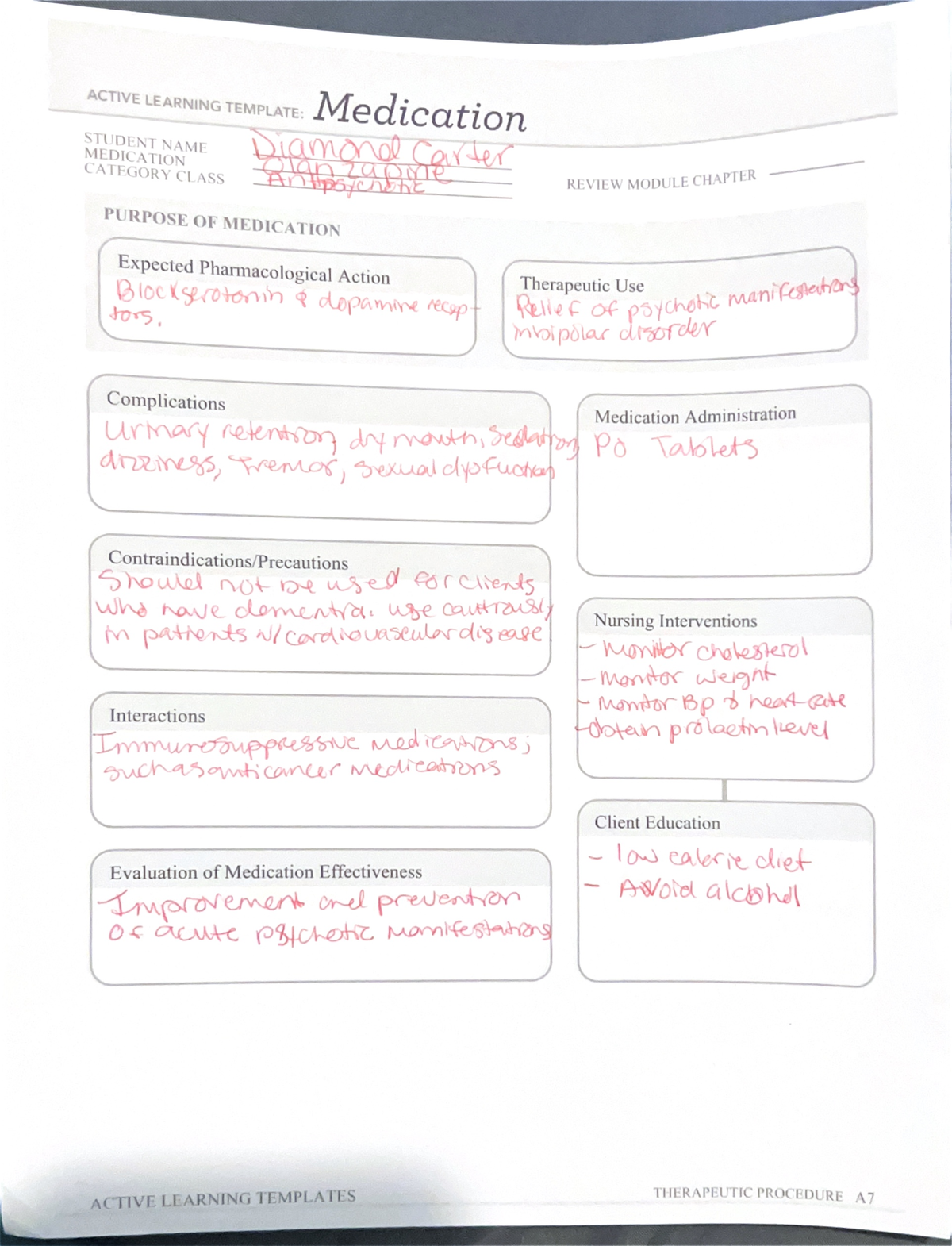 Medication Template - 4125 - Studocu