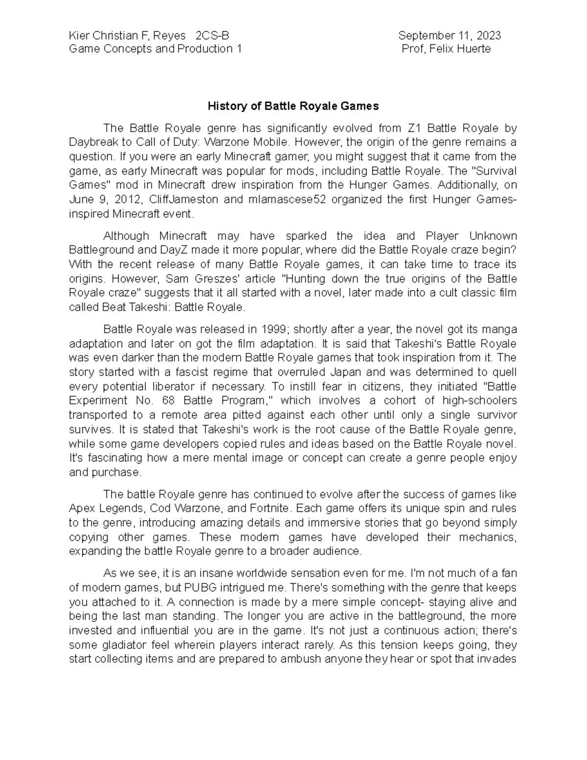 History of Battle Royale Games-Reyes Kier Christian - Kier Christian F ...