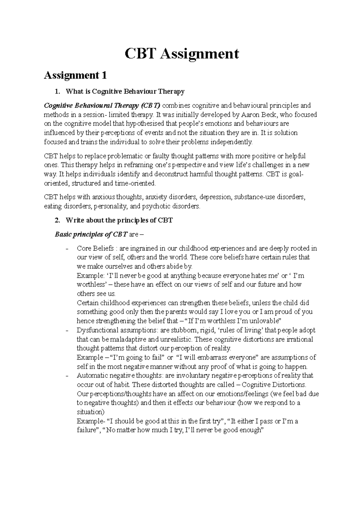 CBT Assignment - CBT Assignment Assignment 1 What is Cognitive ...