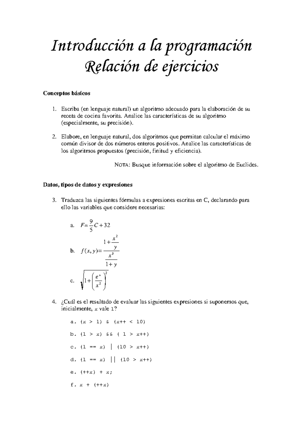 Ejercicios - Introducción a la programación Relación de ejercicios ...