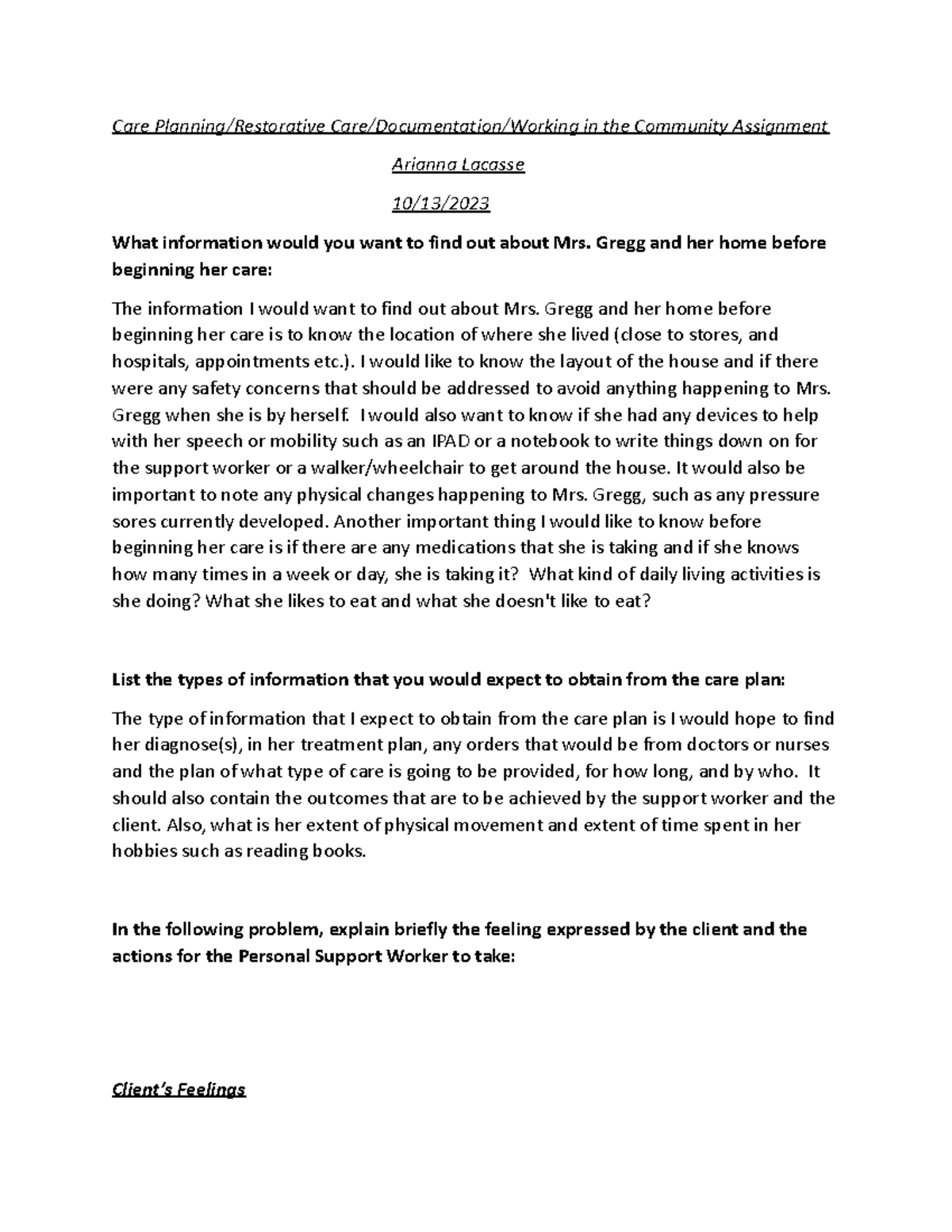 Module 7 Assignment - good luck - Care Planning/Restorative Care ...