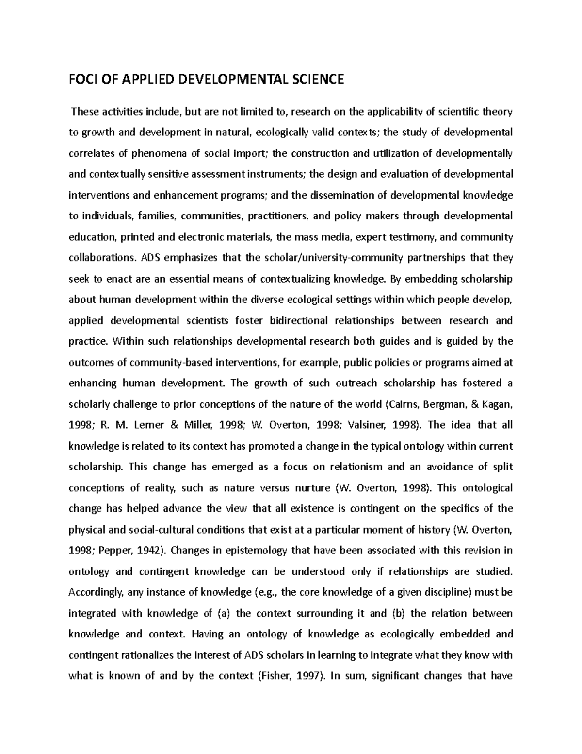 FOCI OF Applied Developmental Science - FOCI OF APPLIED DEVELOPMENTAL ...