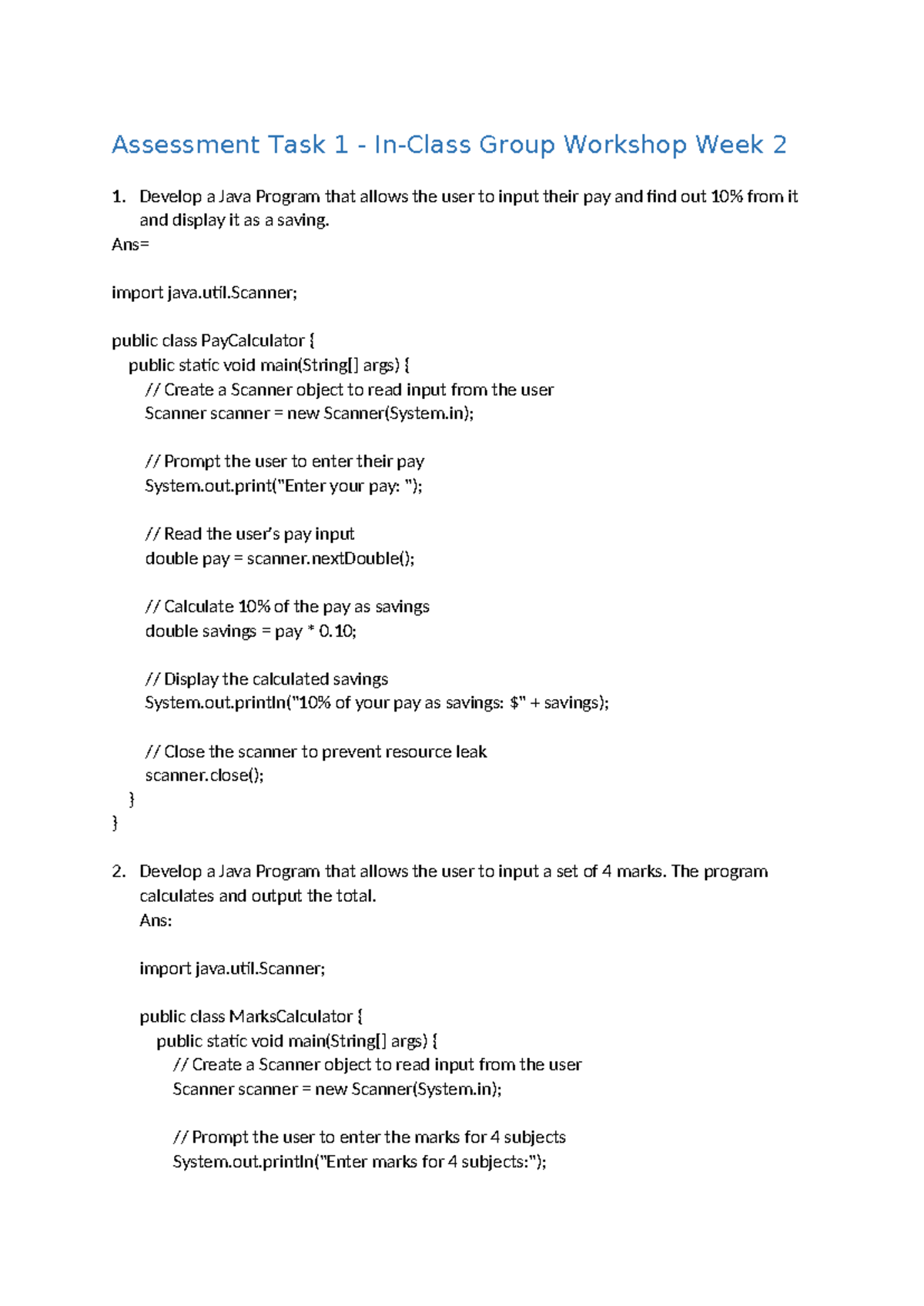 Week 2 Workshop - it is important - Assessment Task 1 - In-Class Group Workshop Week 2 Develop a ...