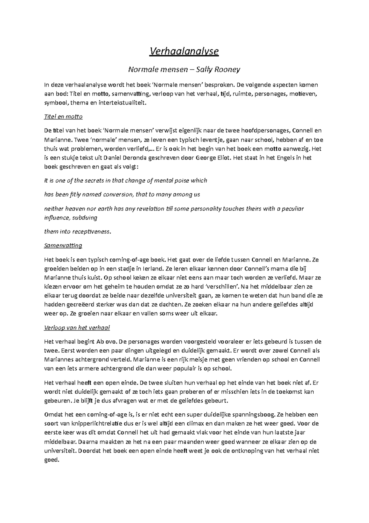 Verhaalanalyse-normale mensen- Sally Rooney - Verhaalanalyse Normale ...