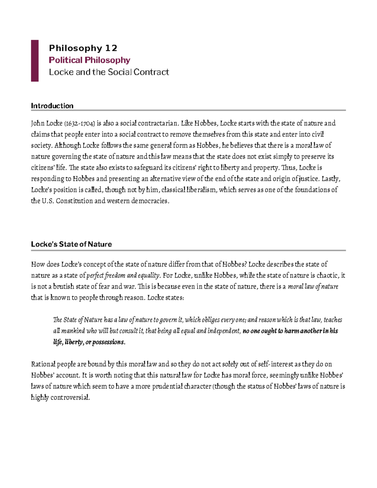 (4) Locke & the Social Contract - Philosophy 12 Political Philosophy ...