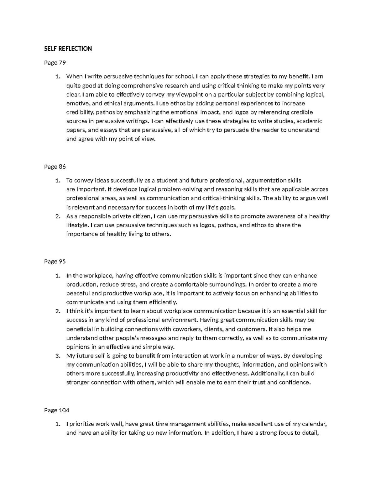 SELF Reflection - ... - SELF REFLECTION Page 79 1. When I write ...