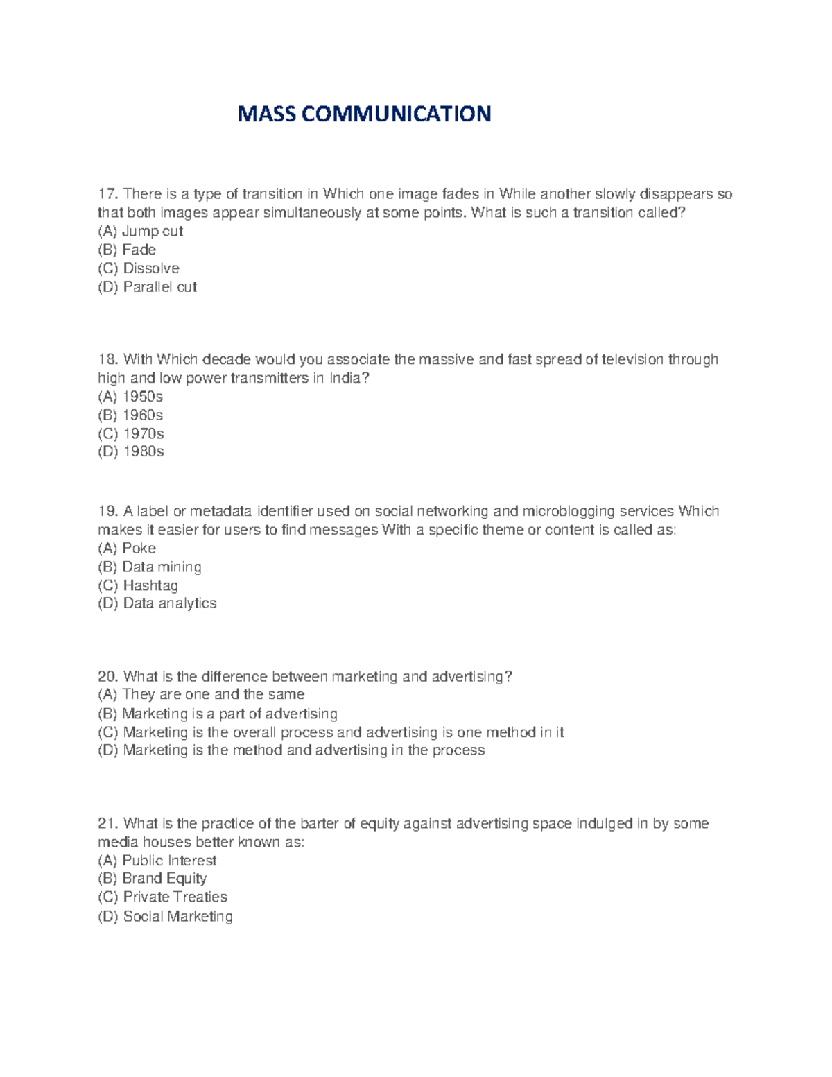 Congratulations 2 - Mass communication important practice material pdf ...