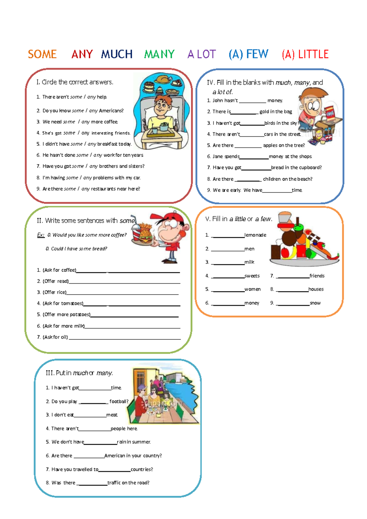 Some any a few a little printable - II. Write some sentences with some ...