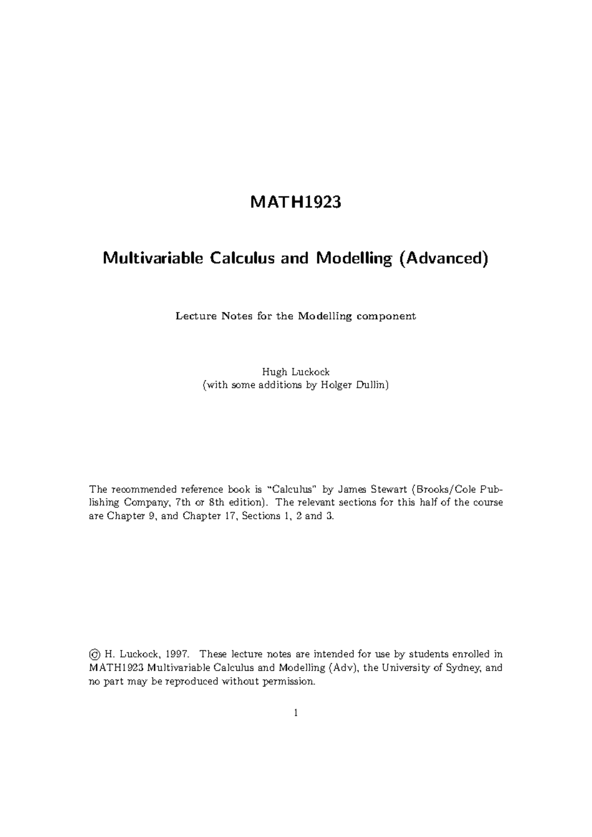 Math1923-modelling - Calculus - MATH Multivariable Calculus and ...