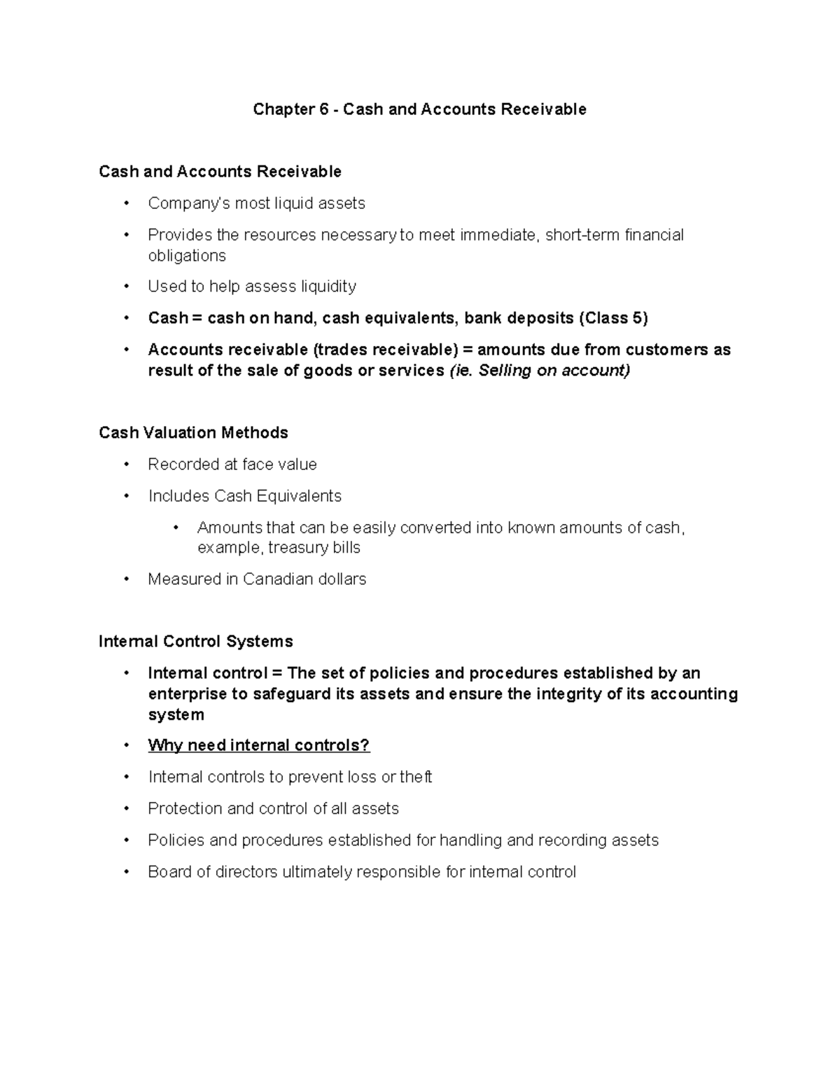 Chapter 6 - Cash and Accounts Receivable - Chapter 6 - Cash and ...