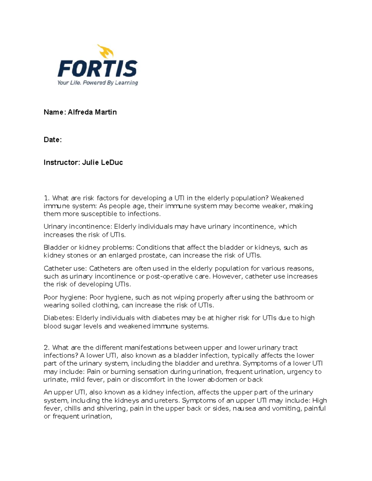 Bernadetta Jackson - Sims - Name: Alfreda Martin Date: Instructor ...