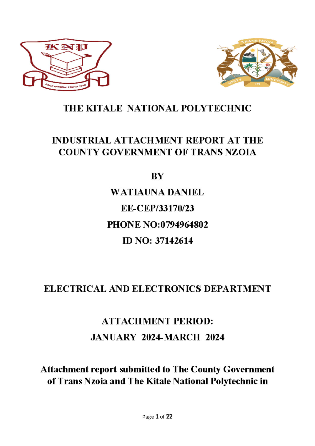 THE Kitale National Polytechnic- Daniel - THE KITALE NATIONAL ...