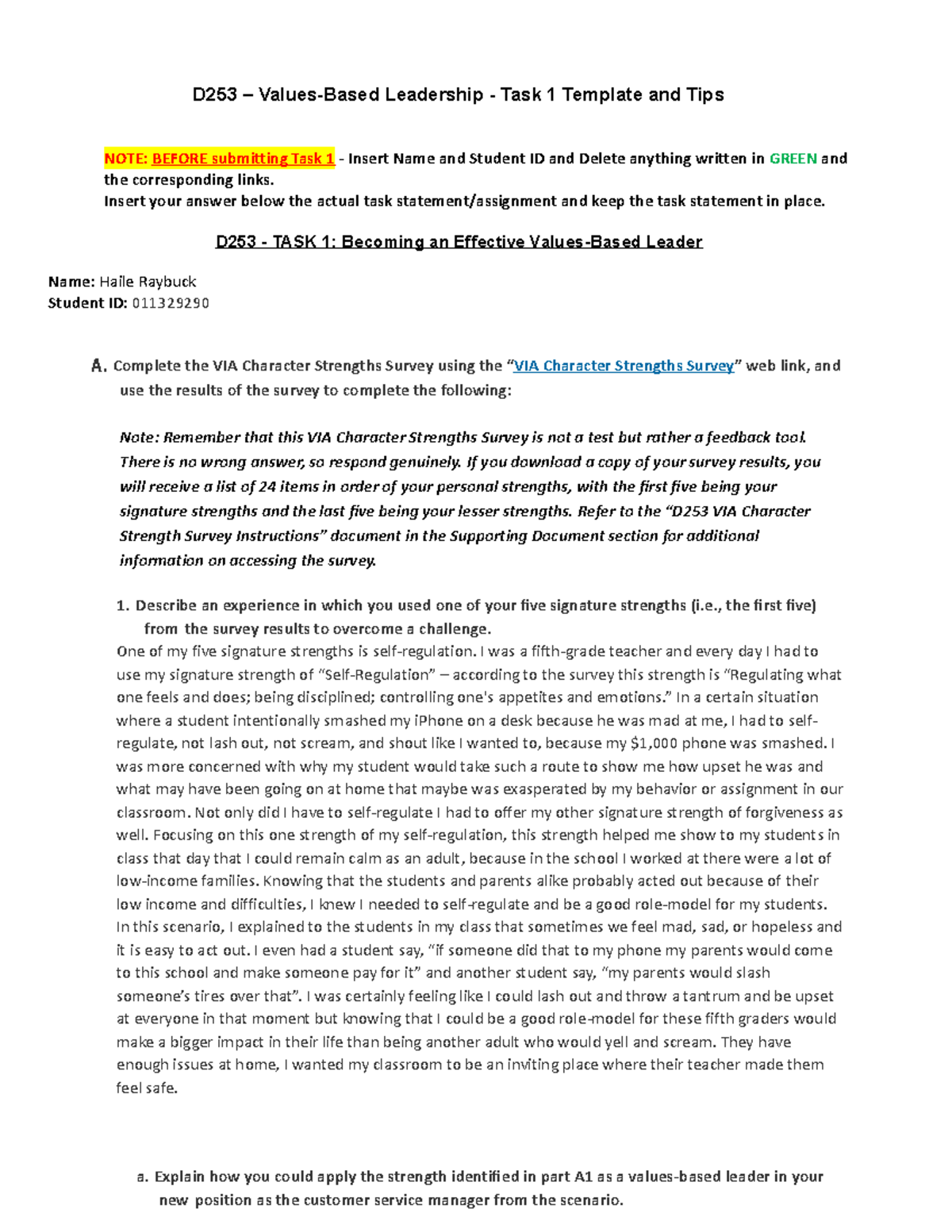 D253 Task 1 Revision - Haile Raybuck - D253 – Values-Based Leadership ...