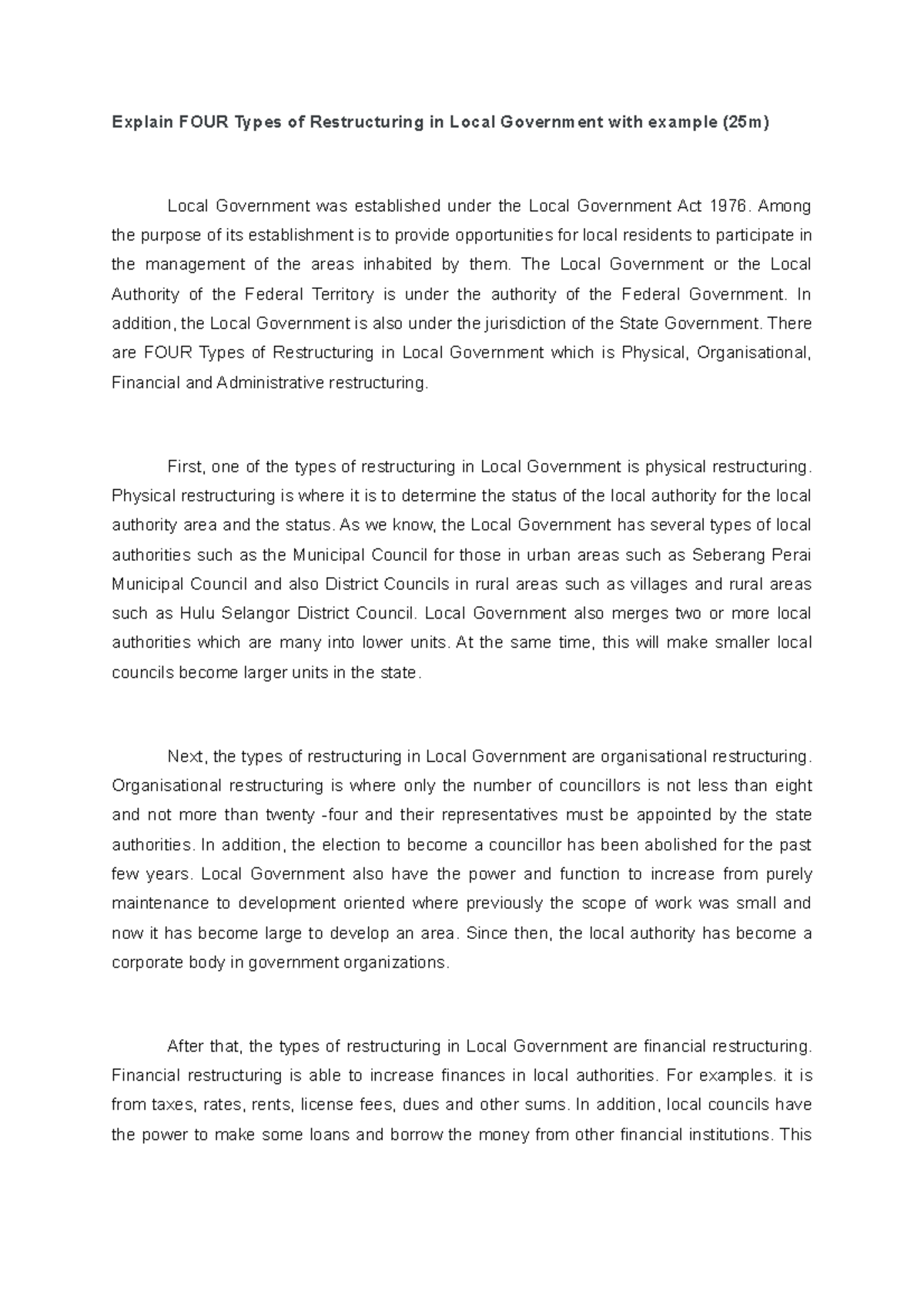 PAD320 Tutorial Chapter 3 - Explain FOUR Types of Restructuring in ...