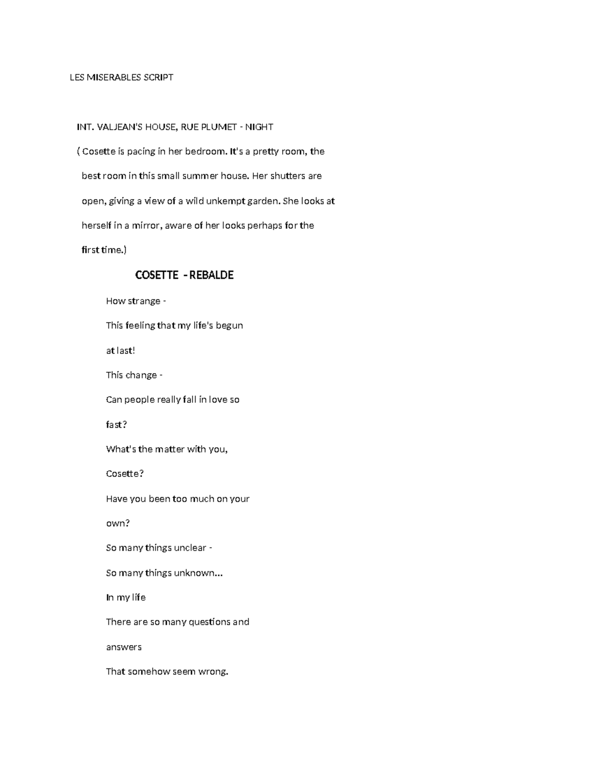 Les Miserables Script, long detailed script that might be helpful to ...