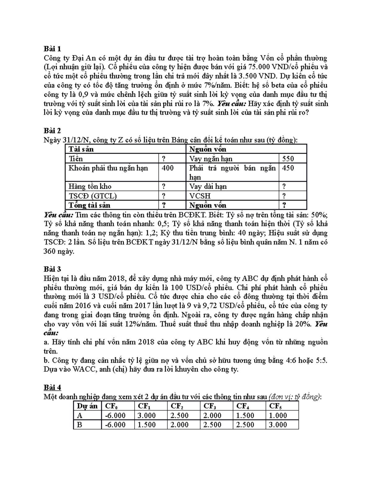 BT ôn tập tổng hợp - Ôn tập thi cuối kỳ - Bài 1 Công ty Đại An có một ...