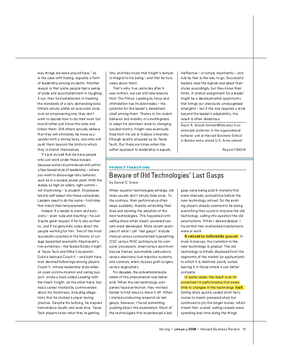 Annotated management article 1 for week 2 - hbr | January 2008 ...