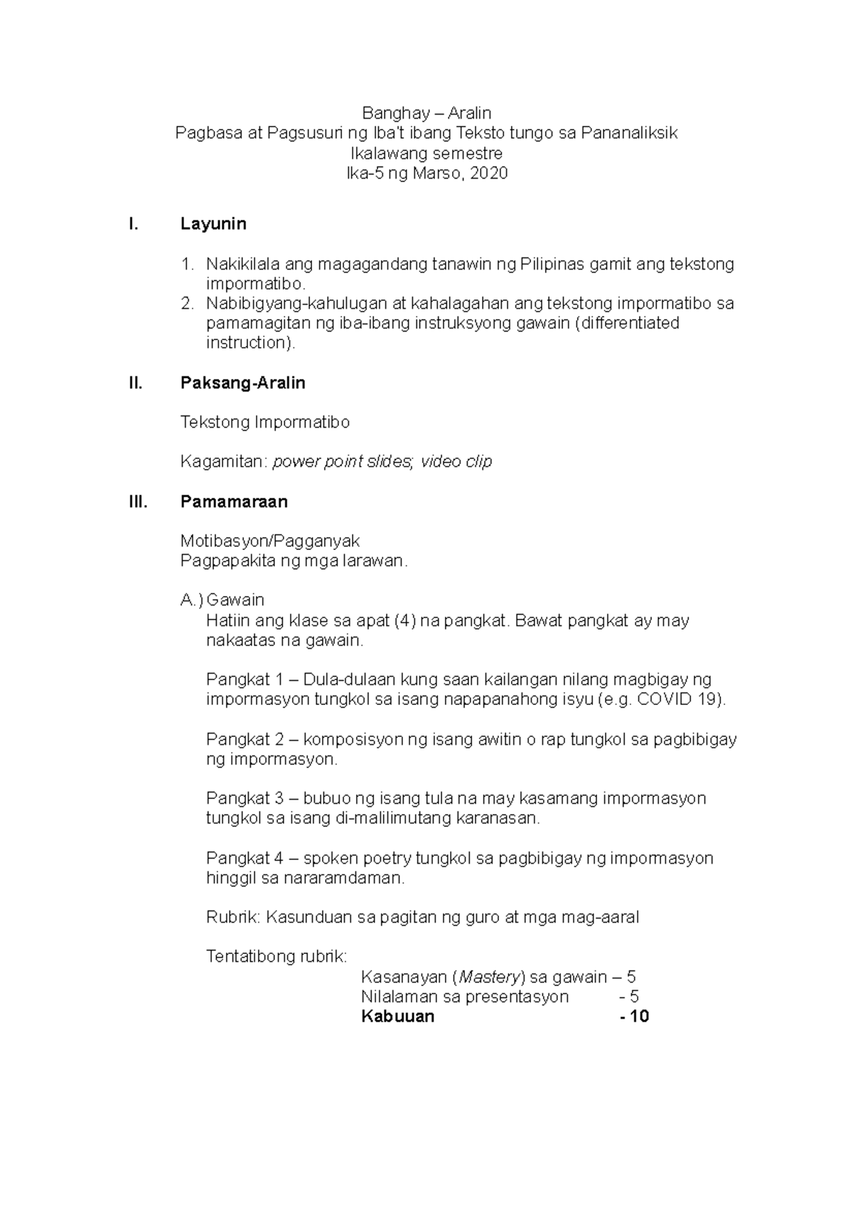 Tekstong- Impormatibo-2 - Banghay – Aralin Pagbasa at Pagsusuri ng Iba ...