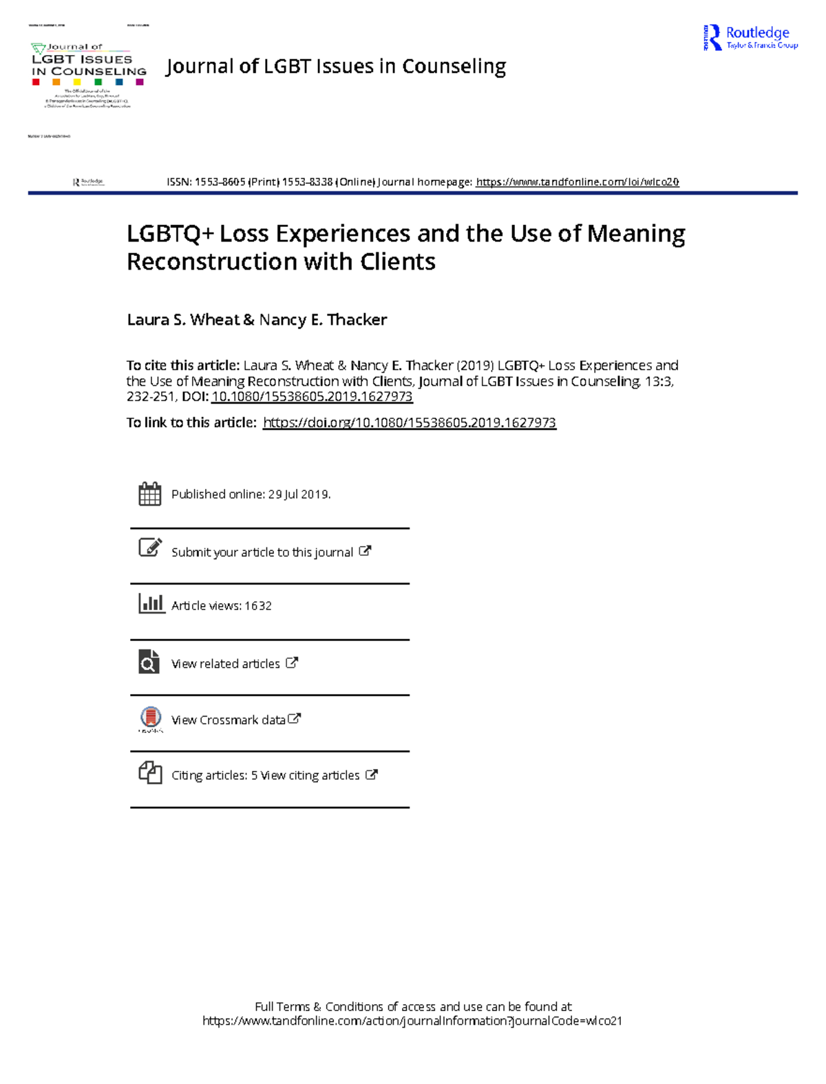 Lgbtq Loss Experiences and the Use of Meaning Reconstruction with ...