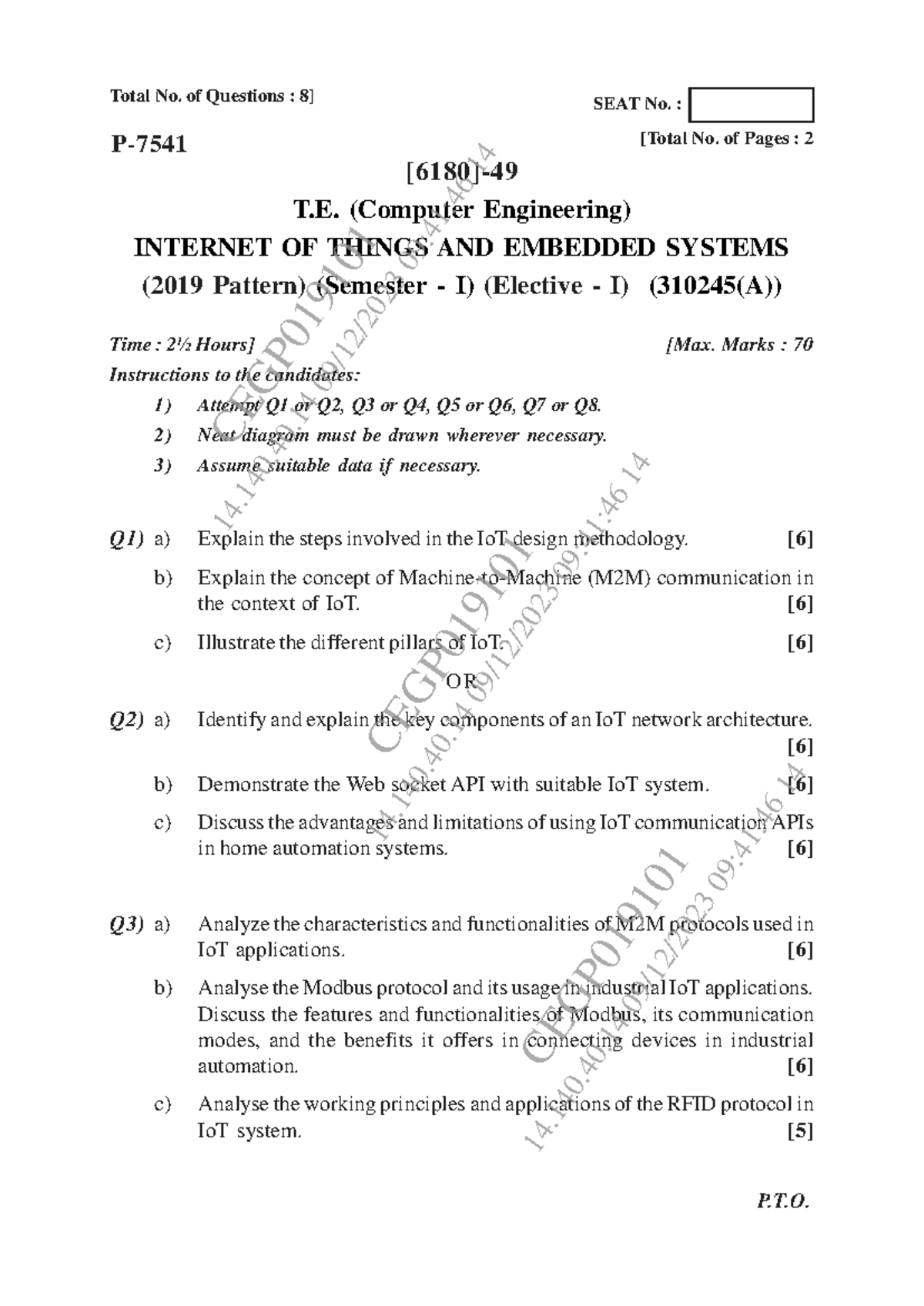 Iot Question Paper Q1 A Explain The Steps Involved In The Iot Design Methodology 6 B